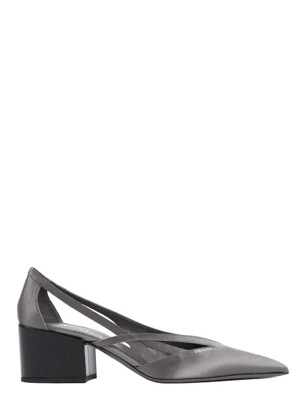 Prada Pointed-toe Satin Cut-out Pumps - Slate Grey