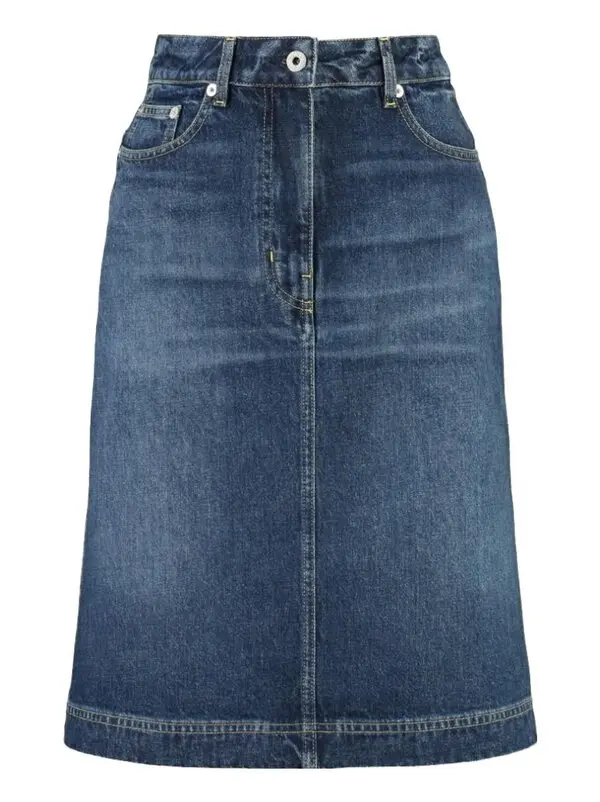Kenzo Logo Patch Midi Denim Skirt - Blue