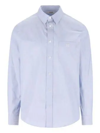 Celine Loose Shirt In Striped Cotton Poplin - White