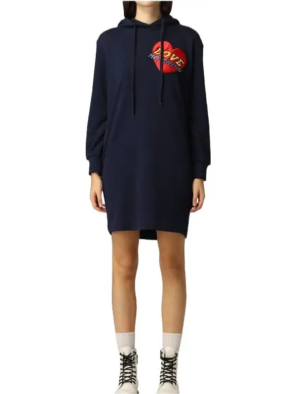 Moschino Hooded Dress With Love Heart Detail - Black