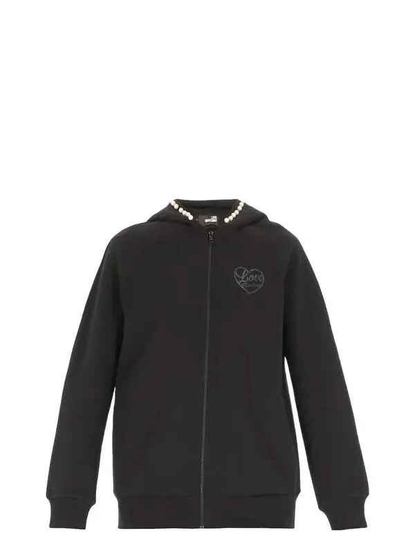 Moschino Faux-pearl Zipped Fleece Hoodie - Black