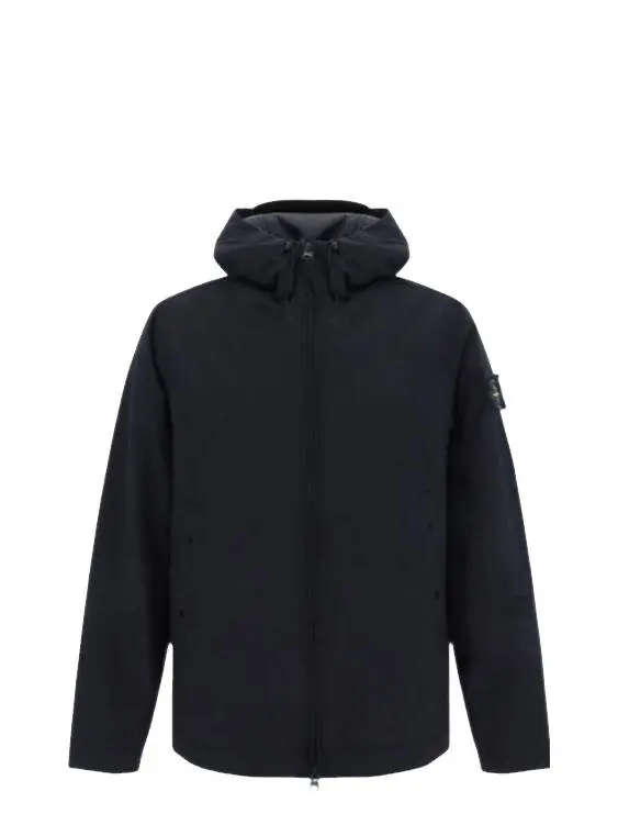 Stone Island Zip-up Hooded Jacket - Black
