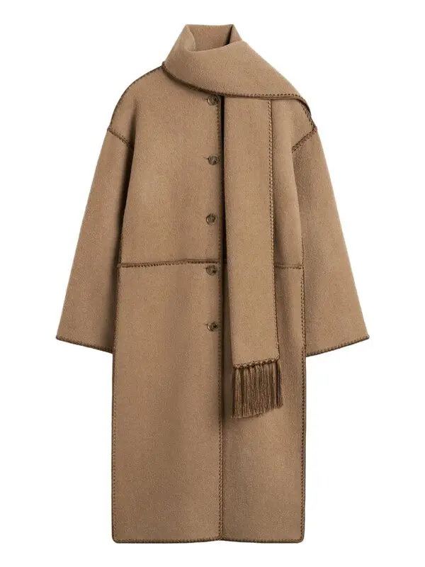 TOTEME Fringe Detailed Long Sleeved Scarf Coat - Camel