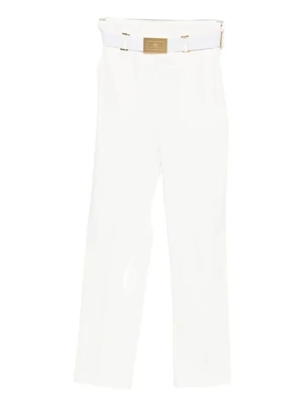 Elisabetta Franchi Slim Fit Stretch Belted Trousers - White