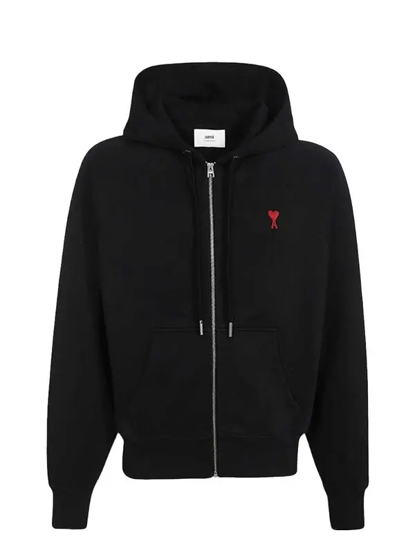 Ami De Coeur Logo Embroidered Zip-up Hoodie - Black