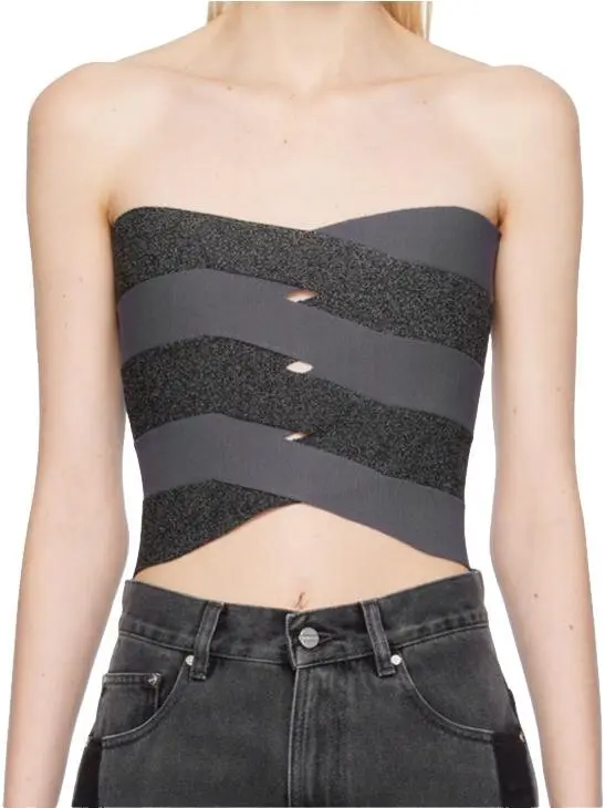 DION LEE Off-the-shoulder Top With Reflective Threads - Gray/black