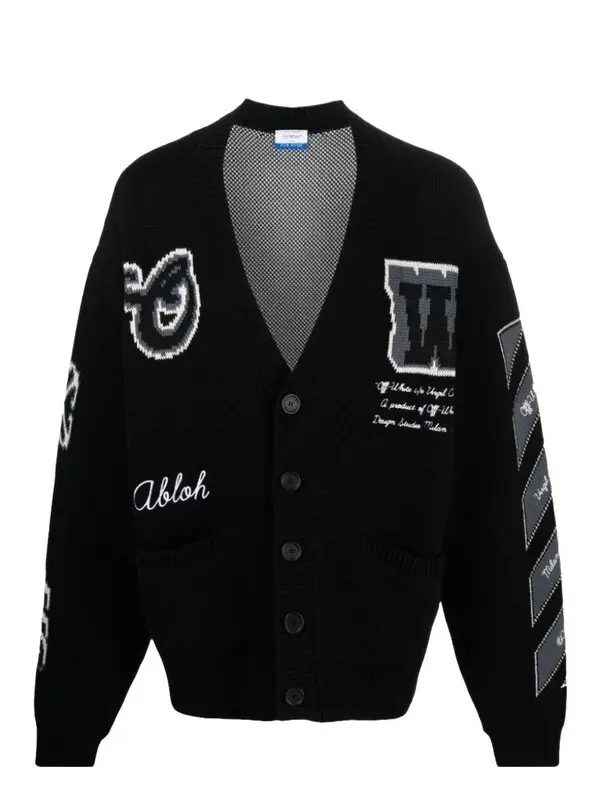 Off-White Logo Embroidered Knit Cardigan - Black
