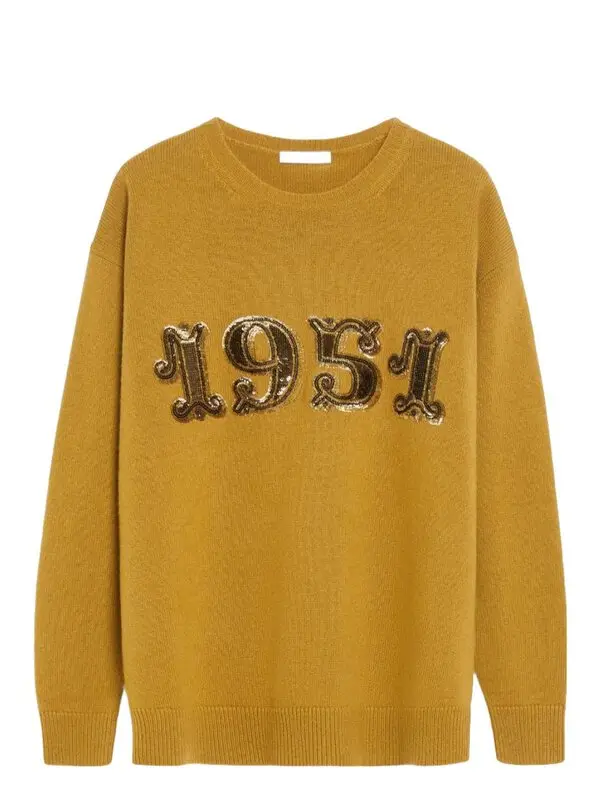 Max Mara Logo Embellished Crewneck Jumper - Light Golden Brown
