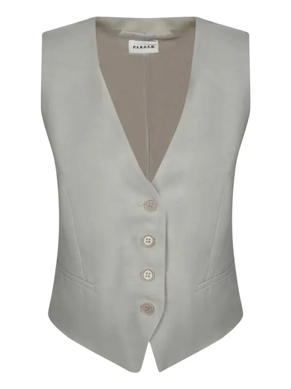 P.a.r.o.s.h V-neck Vest With Button Closure And Welt Pockets - Gray