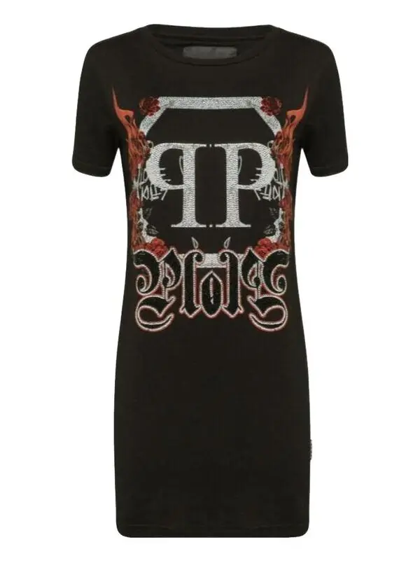 Philipp Plein Logo Embellished T-shirt Dress - Black