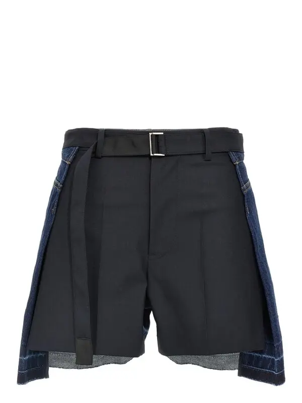 Sacai Belted Waist Wide Leg Shorts - Blue