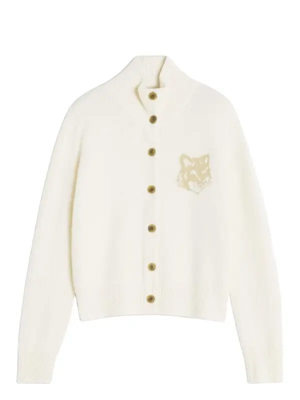 Maison Kitsuné Fox Head Intarsia High-neck Cardigan - Beige/tan