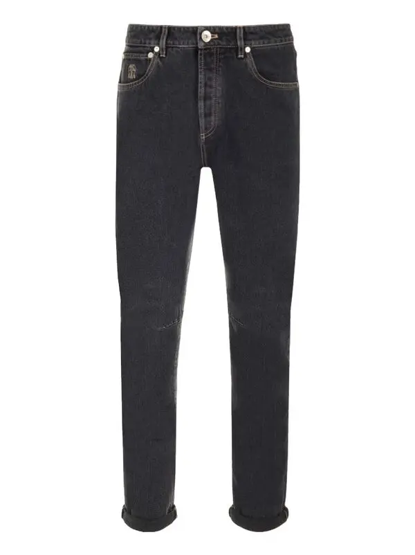 Brunello Cucinelli Slim Fit Jeans With Logo Detail - Black