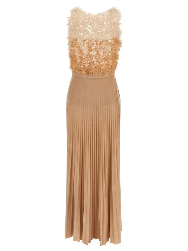 Elisabetta Franchi Textured Tulle Petal Embellished Maxi Dress - Nude/butter Yellow