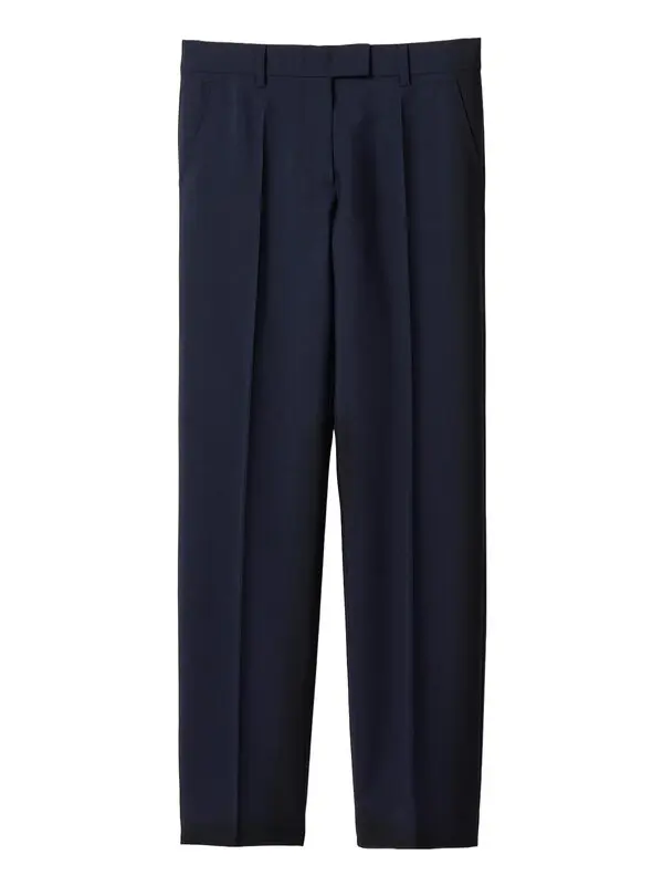 Miu Miu Tailored Straight-leg Pants With Embroidered Logo - Navy Blue