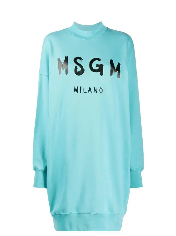 MSGM Logo Details Sweater Dress - Blue