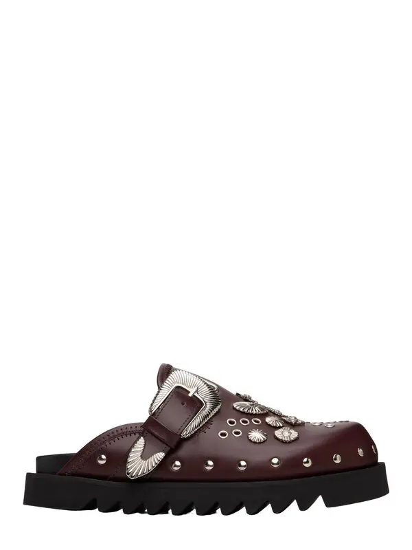 TOGA VIRILIS Eyelet Metal Sabot Mules - Wine Red
