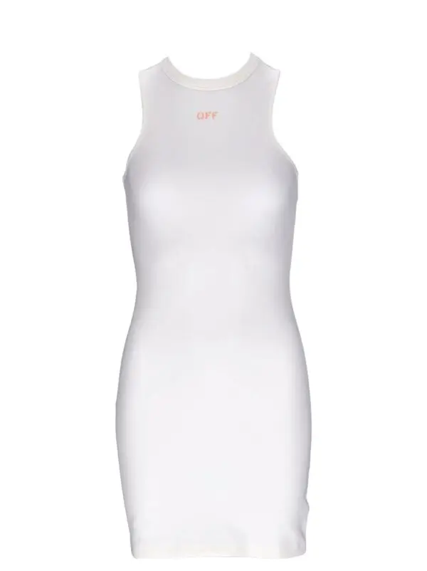 Off-White Sleeveless Crewneck Mini Dress - White