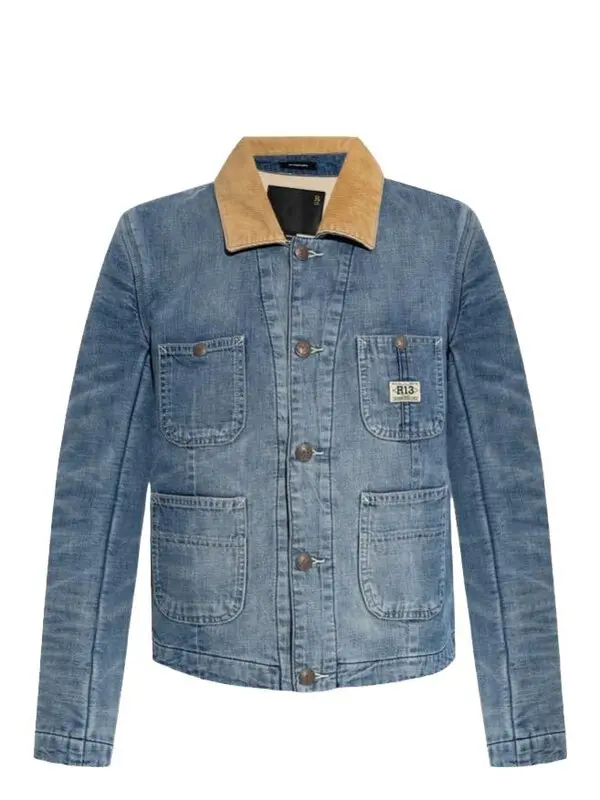 R13 Corduroy-collared Denim Jacket - Gray