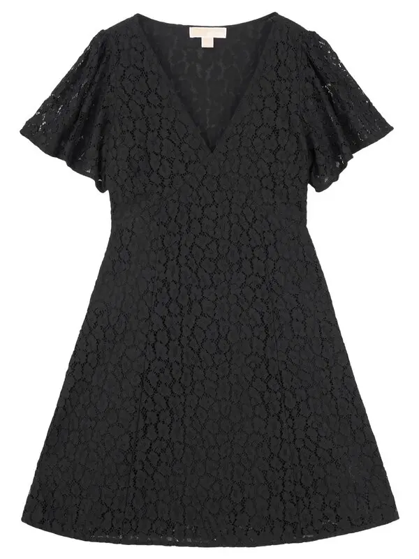 Michael Kors Puff Sleeved Lace Mini Dress - Black