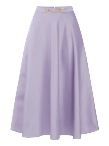 Elisabetta Franchi Duchess Satin Midi Skirt With Logo Chain Detail - Lavender