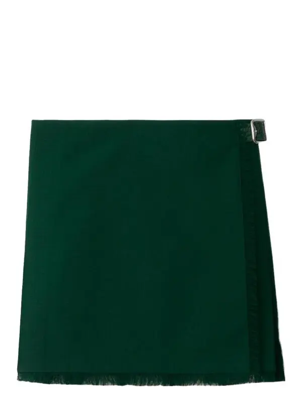 Burberry Pleated Frayed-edge Mini Skirt - Green
