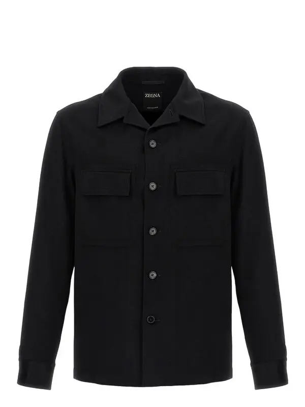 Zegna Cashmere Pocket-detail Overshirt - Black