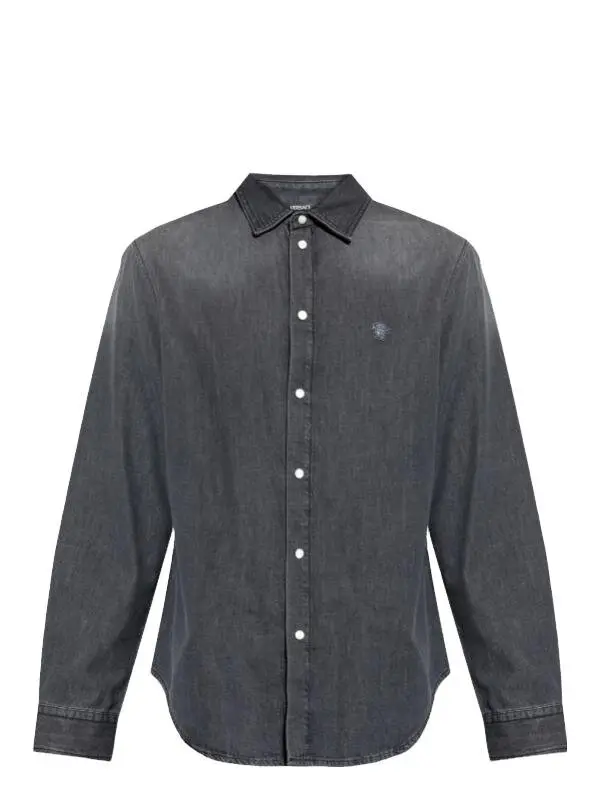 Versace Embroidered Denim Shirt - Grey
