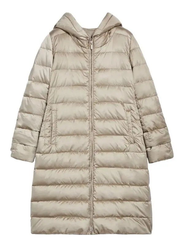 Max Mara Double-sided Waterproof Satin Down Coat With Hood And Belt - Gray