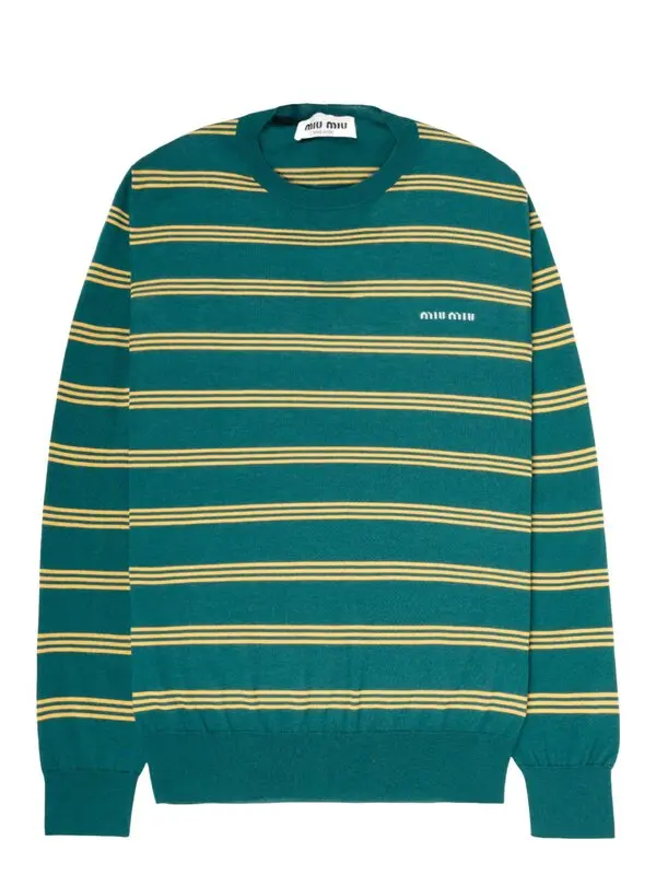 Miu Miu Striped Logo Embroidered Jumper - Green