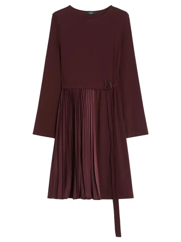 Max Mara Long Sleeve Pleated Dress - Bordeaux Red