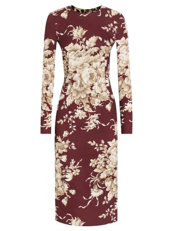 Dolce & Gabbana Rose-print Long-sleeve Dress - Red