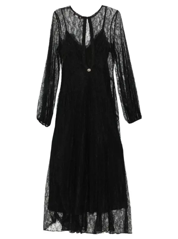 TWINSET Long Sleeve Lace Dress - Black
