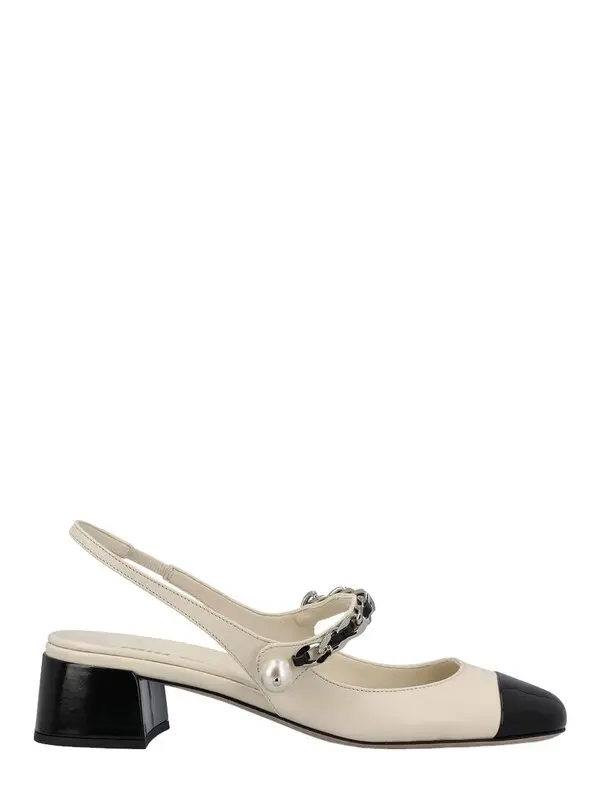 Miu Miu Round Toe High Heel Slingback Sandals - Ivory/black