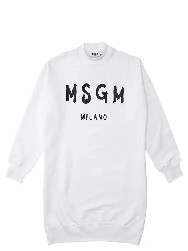 MSGM Logo Print Rib Knit Dress - White