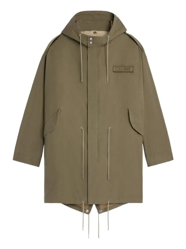 Celine Cotton Parka With Logo Detail - Khaki
