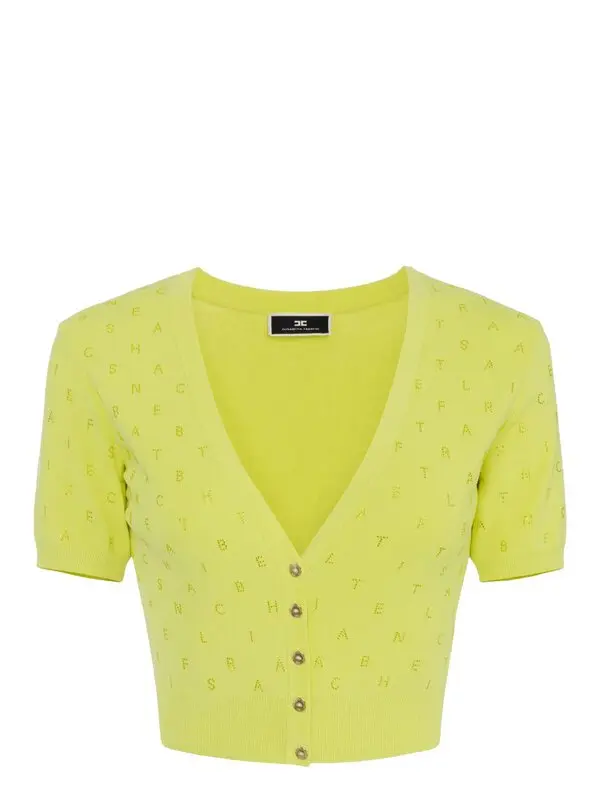 Elisabetta Franchi V-neck Cropped Cardigan With Rhinestone Embellishment - Yellow