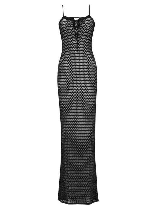 Saint Laurent Openwork Pointelle Knit Maxi Dress - Black