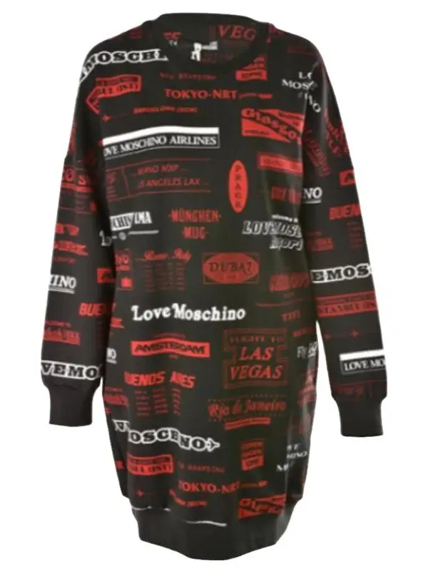 Moschino Fashion Alphabet" Printed Long Sleeve Dress - Black