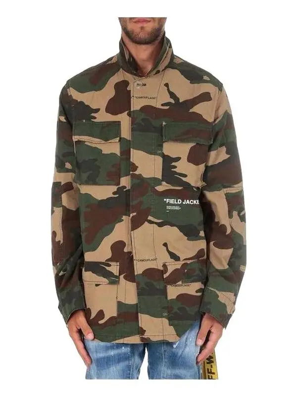 Off-White Camouflage Print Field Jacket - Green