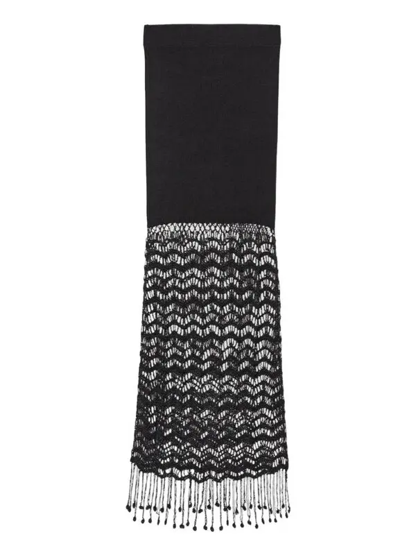 GANNI Maxi Skirt With Crochet Lace And Beaded Fringe - Black