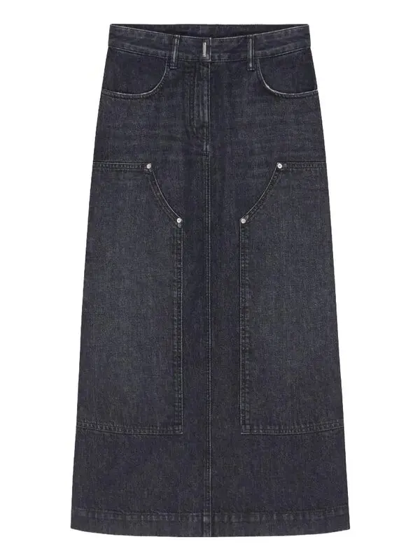 Givenchy Denim Midi Skirt With Collage Detail - Faded Black