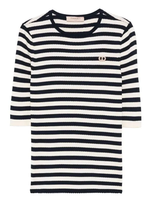 TWINSET Striped Short-sleeve T-shirt - Cream Blue