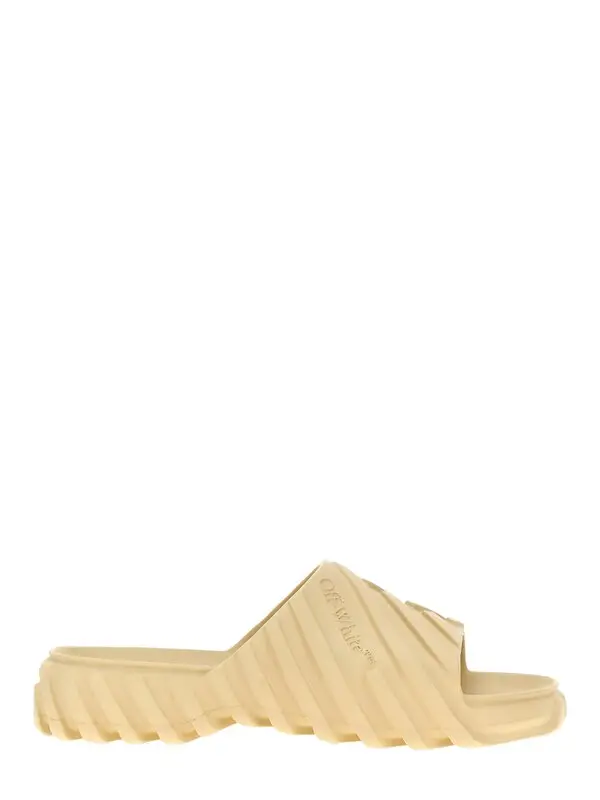 Off-White Exploration Logo Embossed Slides - Nude
