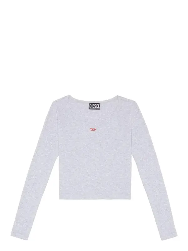 DIESEL® Logo Embroidered Scoop Neck Long Sleeve T-shirt - White
