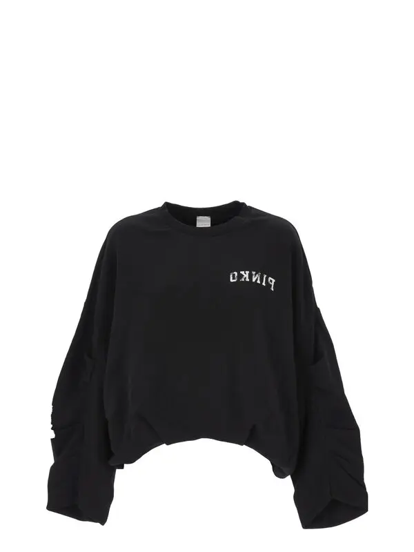 Pinko Logo Print Sweatshirt With Ruffle Detail - Black