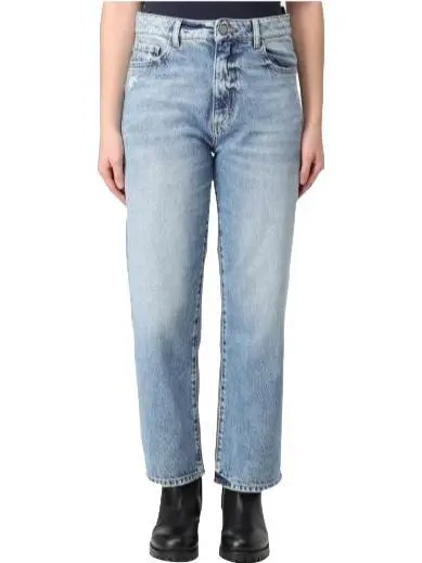ICON DENIM LOS ANGELES Straight Leg Jeans With Logo Patch And Ripped Back - Blue