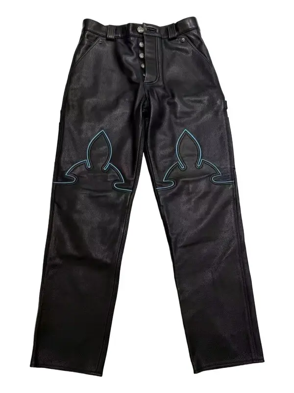 Chrome Hearts Tailored Leather Pants With Belt Loops And Applique Detail - Black