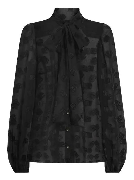 Dolce & Gabbana Logo Jacquard Pussy-bow Shirt - Black