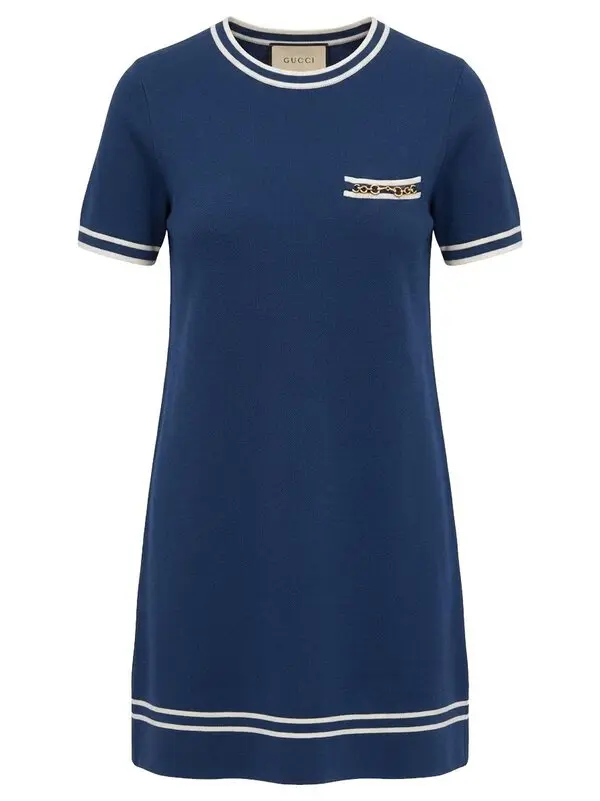 Gucci Jacquard Dress With Horsebit Detail - Blue